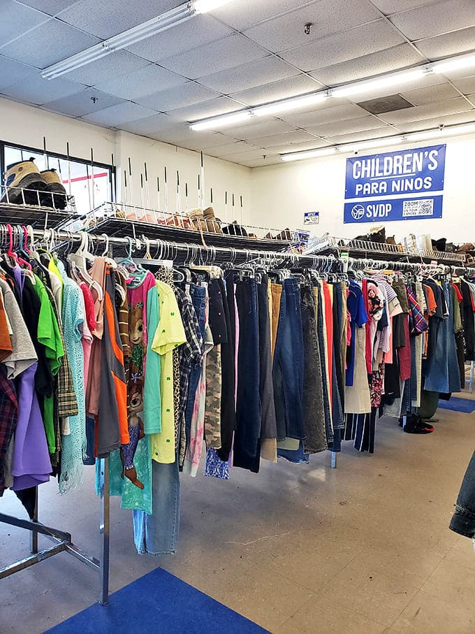 The children's section at St. Vincent de Paul is a rainbow of possibilities, where little ones can get outfitted without emptying the college fund.