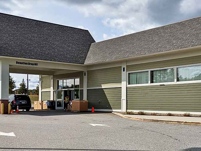 The iconic blue Goodwill sign welcomes bargain hunters to this treasure trove of secondhand delights in Augusta, where thrifting dreams come true.