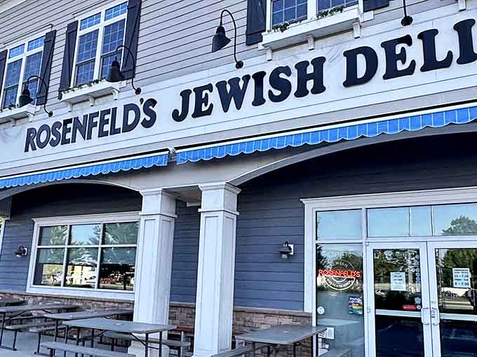 The blue and white fa&ccedil;ade of Rosenfeld's Jewish Deli stands like a beacon of culinary promise among Rehoboth Beach's coastal offerings.