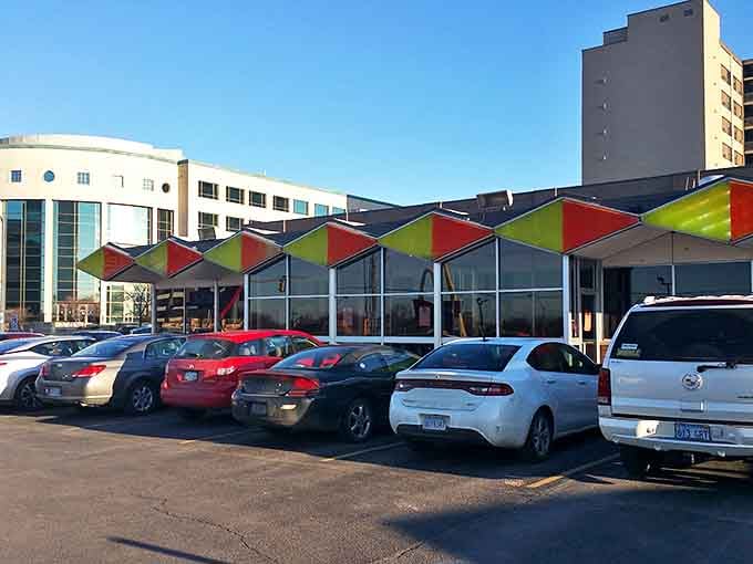 Morning sunshine highlights the distinctive mid-century architecture that's been turning heads in downtown Topeka for generations.
