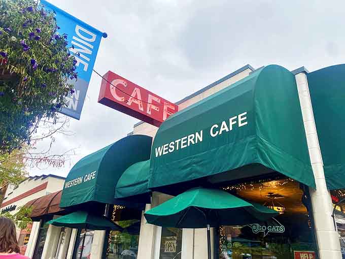 The iconic green awning and vintage red "CAFE" sign of Western Caf&eacute; stand as a beacon for hungry Bozeman locals. Montana mornings were made for this.