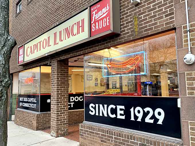 The iconic red and green Capitol Lunch sign has been beckoning hungry New Britain residents since 1929. That neon hot dog isn't just decoration&mdash;it's a beacon of hope.