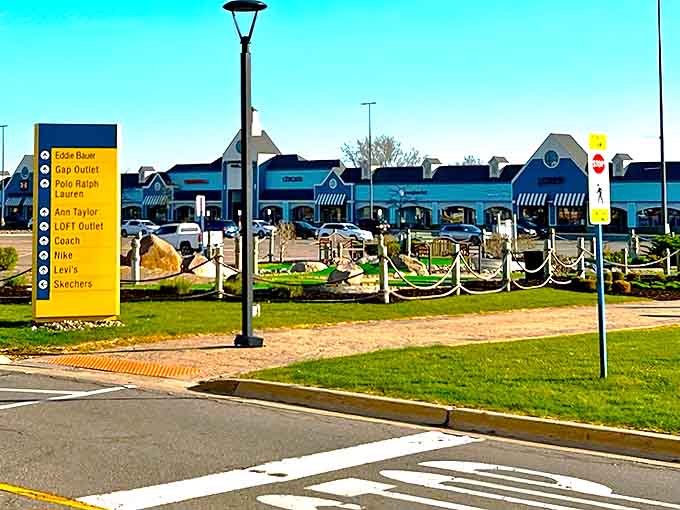 The directory sign reads like a treasure map for dedicated shoppers, with Eddie Bauer, Gap, and Nike among the X-marks-the-spot destinations.