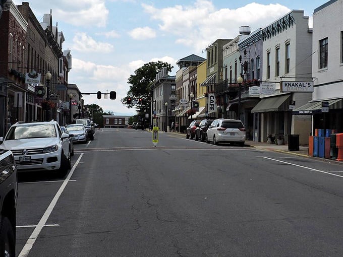 Another angle of Culpeper's main street, where colorful storefronts invite exploration and the pace slows just enough to notice life's details.