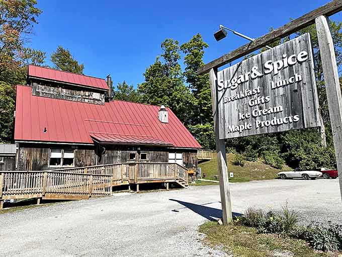 That wooden sign says it all&mdash;breakfast, lunch, gifts, ice cream, and maple products. It's like they read my vacation wish list and built a restaurant around it.