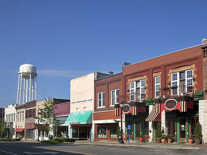 Downtown Tuscumbia looks like it was plucked straight from a Hallmark movie set. That water tower stands guard over brick storefronts that haven't changed their tune in decades.