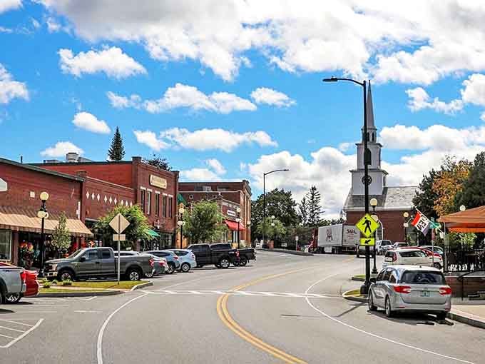 Downtown Brandon's church steeple reaches skyward, keeping watch over a Main Street where parking is plentiful and nobody's in a hurry.