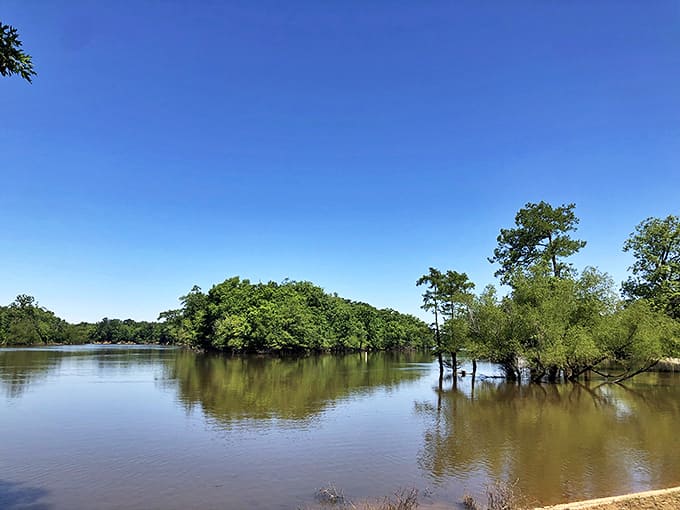 Where the sky meets the water in a blue-on-green embrace. This tranquil cove looks like Mother Nature's version of a meditation app &ndash; minus the subscription fee.