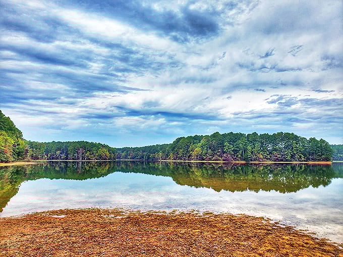 Mirror, mirror on the lake&mdash;Tishomingo's waters reflect the sky so perfectly you'll wonder which way is up after your picnic lunch.