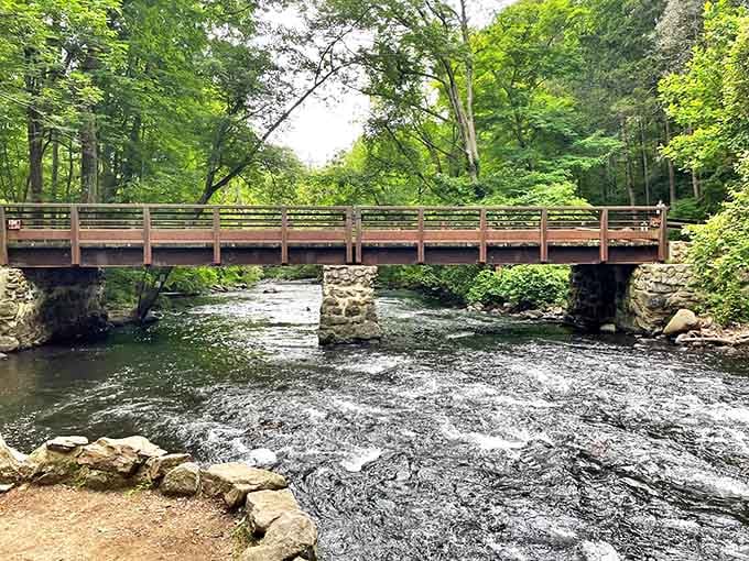 This rustic wooden bridge isn't just functional&mdash;it's practically begging to be the backdrop for your next holiday card or "I'm outdoorsy now" social media update.