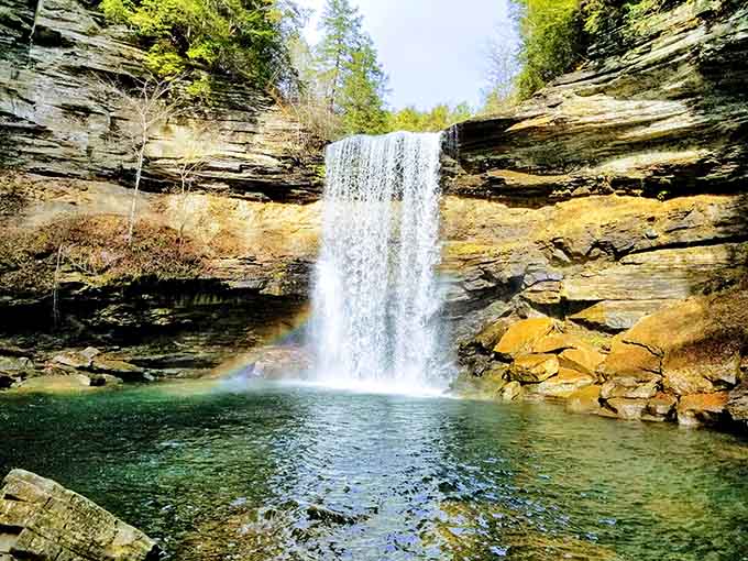 Mother Nature showing off again. This dramatic waterfall plunges into an emerald pool that looks like it was designed by the special effects team from Avatar.