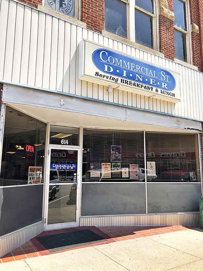 The blue and white sign beckons like an old friend on Emporia's Commercial Street&mdash;simple, honest, and promising exactly what you need: breakfast and lunch.