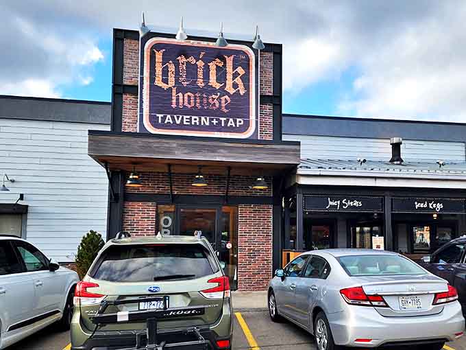 Brick House Tavern + Tap's distinctive rustic exterior combines modern appeal with casual charm, making it a standout on Amherst's dining scene.