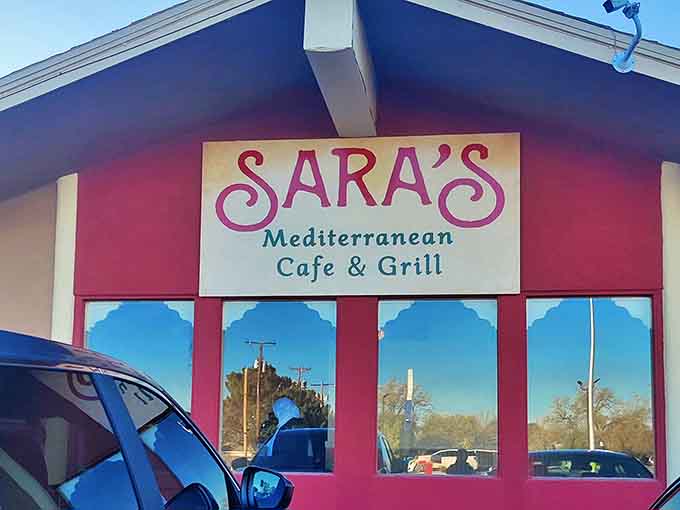 The distinctive red and cream signage of Sara's has become a landmark for food pilgrims seeking Mediterranean salvation in the heart of the Southwest.