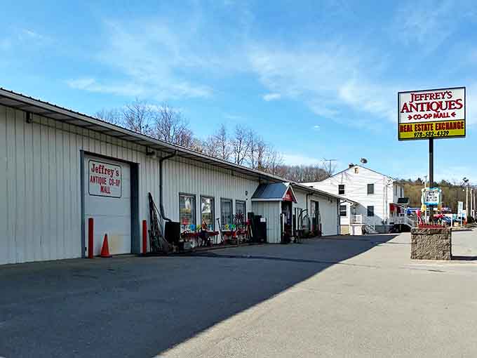 The unassuming exterior of Jeffrey's Antique Co-Op Mall belies the wonderland within. Like a time-travel portal disguised as a humble building.