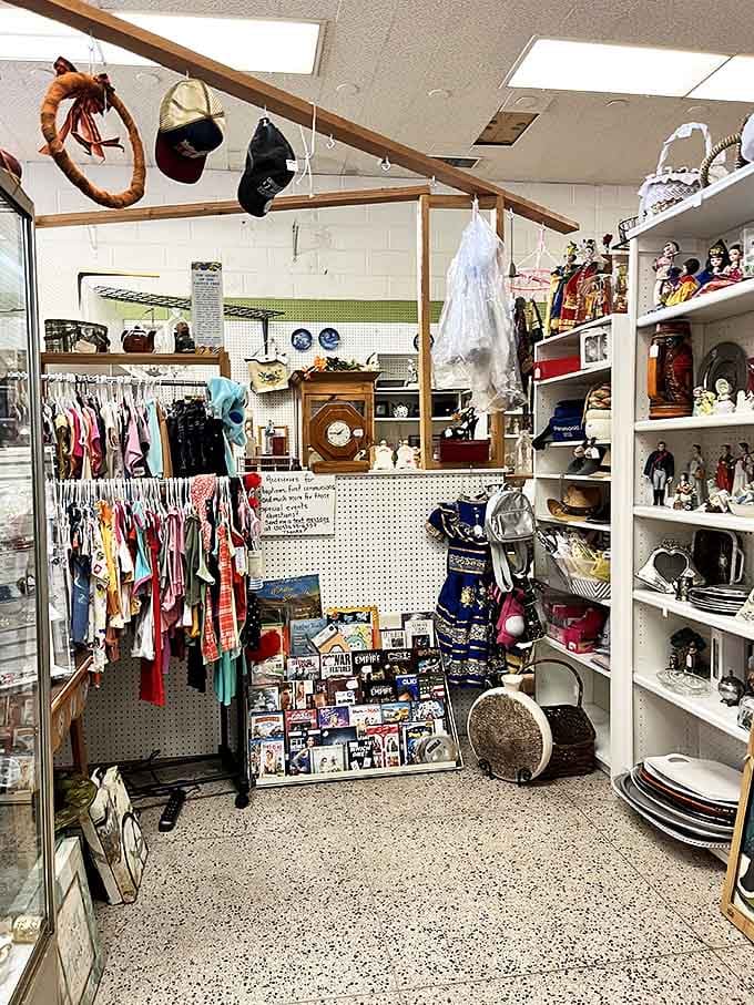 Vintage clothing, collectible figurines, and enough nostalgia to fill a high school yearbook. This corner has everything except a price tag on memories.