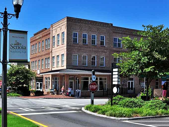 The heart of Senoia welcomes visitors with classic brick buildings, tree-lined streets, and the kind of genuine charm that can't be manufactured.