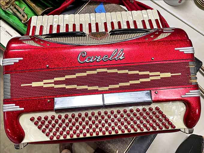 A ruby-red Cavelli accordion that's ready to provide the soundtrack for your imaginary Italian vacation or actual annoying-the-neighbors Tuesday night.