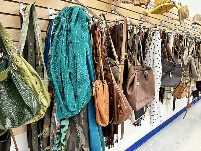 The handbag section dangles with potential &ndash; designer totes and vintage clutches waiting for their second act in fashion's ongoing play.