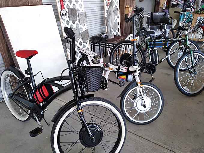 Bicycles in various states of resurrection&mdash;from vintage cruisers to modern electric models&mdash;all promising adventures down Georgia backroads.