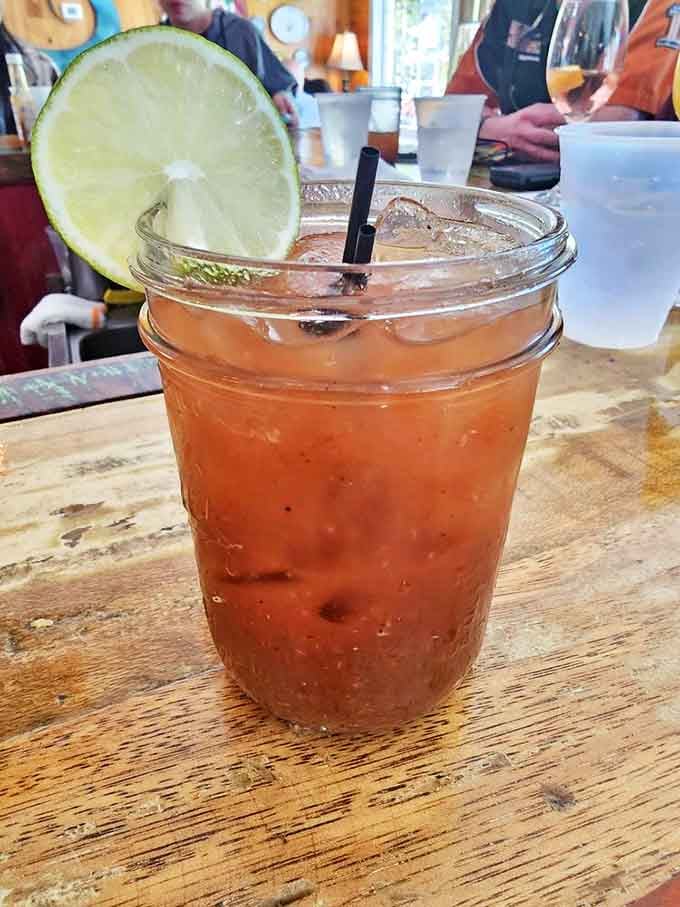 The Bloody Mary that puts all airport versions to shame. That lime wedge isn't just garnish&mdash;it's the exclamation point on a liquid brunch masterpiece.