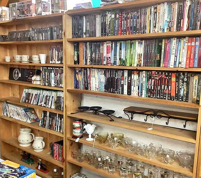 From classic films to forgotten TV gems, these shelves offer a journey through entertainment history that Netflix can't begin to replicate.