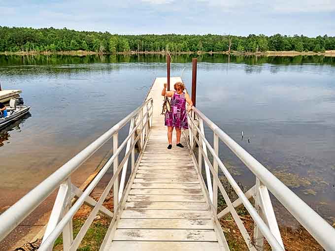 Flat Creek Public Fishing Area offers peaceful docks where catching dinner and catching your thoughts happen simultaneously—no reservation required.