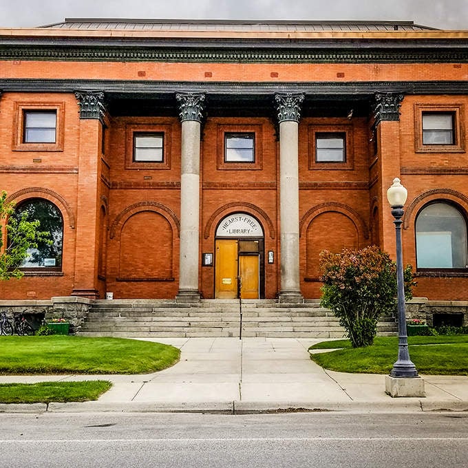 The Hearst Free Library stands as a temple to knowledge, where classical columns support more than just the roof.