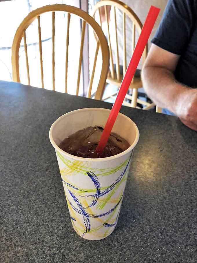 Even your beverages get the coastal treatment here, served in cups that look like they were decorated during a particularly choppy sailing expedition.