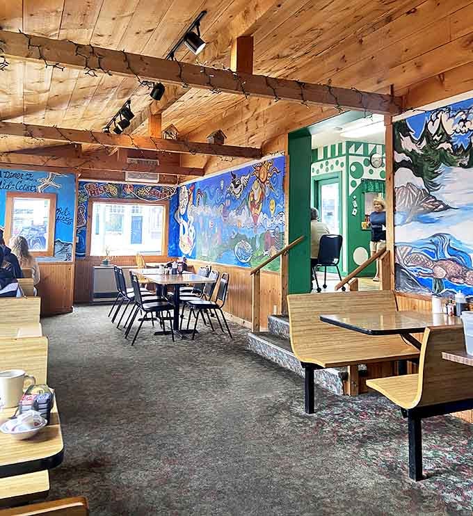 The expanded dining room reveals artistic flair with hand-painted murals&mdash;proving that good taste extends beyond just what's on your plate.