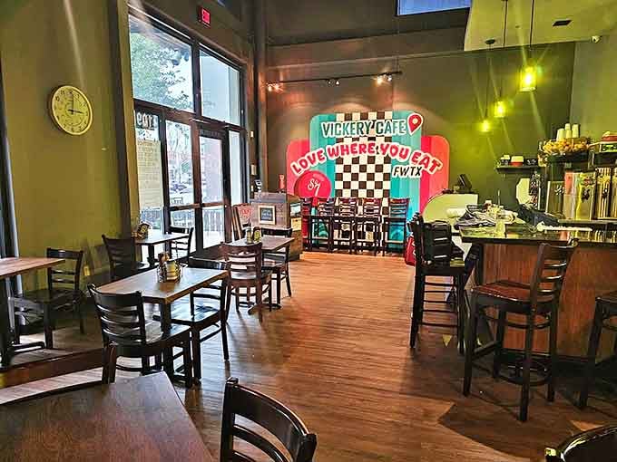 The colorful mural declaring "Love Where You Eat" isn't just decoration—it's the restaurant's mission statement in four perfect words.