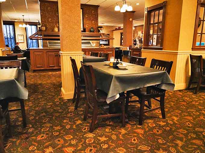 Every table feels like the best seat in the house, with warm wood tones and comfortable chairs that invite you to linger over coffee.