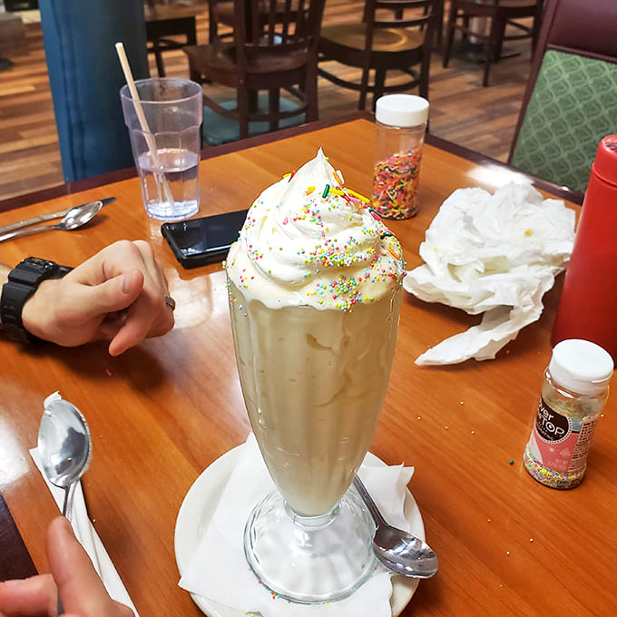 This isn't just a milkshake&mdash;it's a tower of dairy magnificence that requires both a spoon and serious commitment.