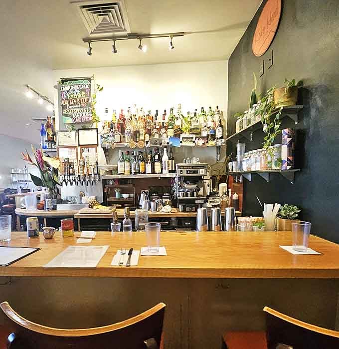 A bar setup that says, "Yes, we take our beverages as seriously as our pancakes." Morning mimosa, anyone?