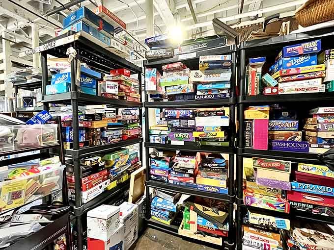 Board game bonanza! Every family argument from 1950 to today is preserved on these shelves, from Monopoly marathons to Trivial Pursuit showdowns.