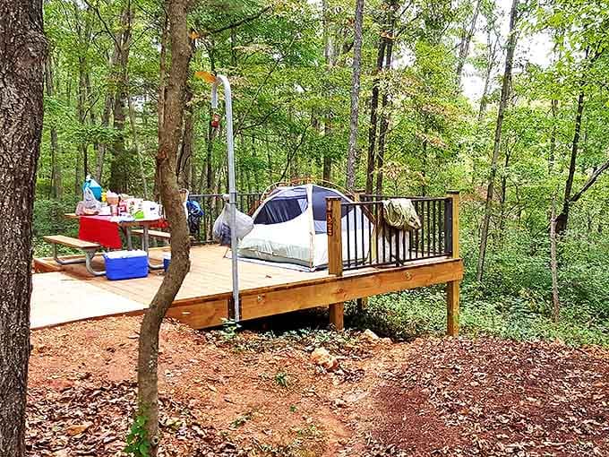 Elevated camping platforms transform tent life from "roughing it" to "refined wilderness experience" &ndash; glamping for the sensible outdoorsperson.