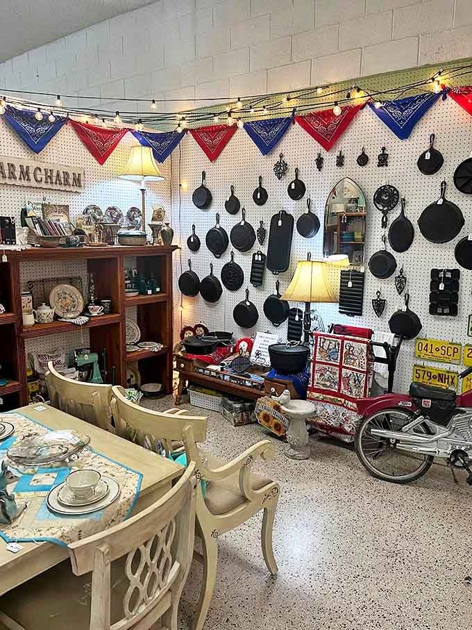 A wall of cast iron that would make a chef weep with joy &ndash; these pans have probably fried more eggs than all of IHOP.