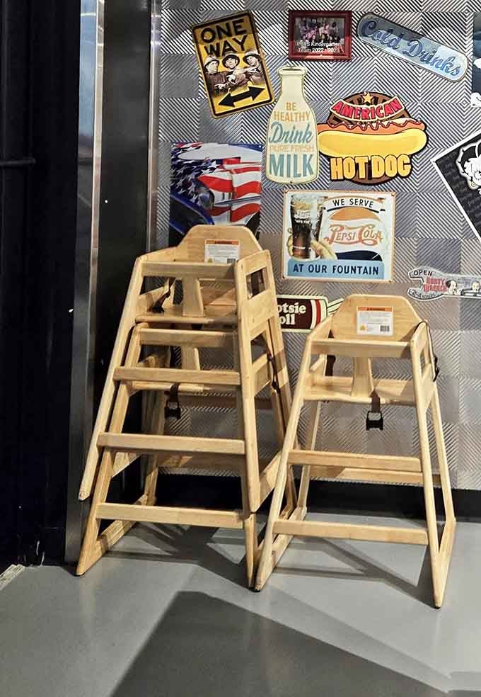 Even the high chairs get the retro treatment. Future food critics start young at The Knuckle Sandwich, surrounded by nostalgic Americana.