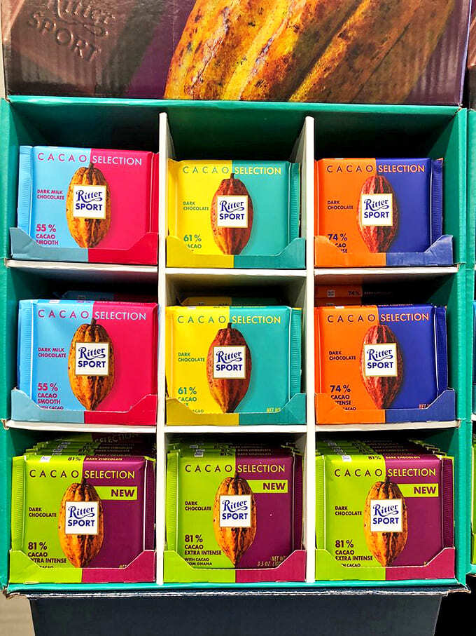 European chocolate heaven! These colorful Ritter Sport varieties bring international flair to Idaho pantries without the airfare cost.