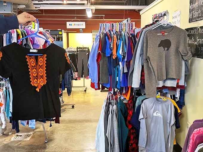 The men's section offers everything from outdoor flannel to office-ready button-downs at guilt-free prices.