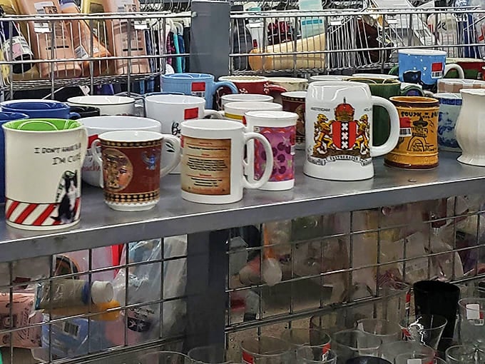 Souvenir mugs telling stories of vacations past – someone's "I survived Disney" is about to become your morning coffee companion.