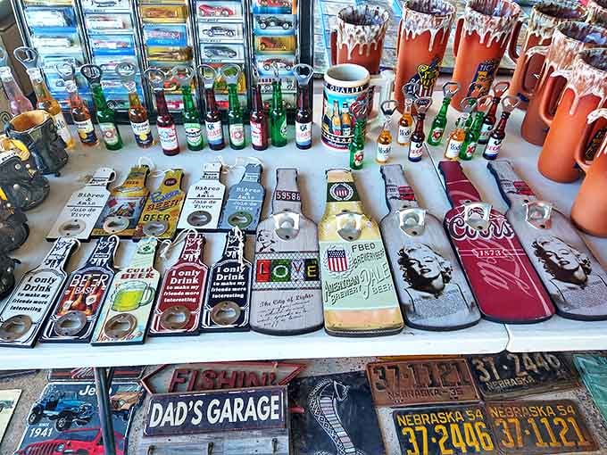 Beer signs and vintage license plates&mdash;the universal language of man caves everywhere. "I don't need it" meets "I can't live without it."