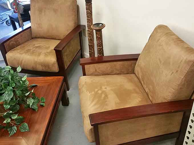 Mid-century modern meets practical comfort in these handsome wood-framed armchairs&mdash;perfect for that corner where you'll pretend to read intellectual novels.