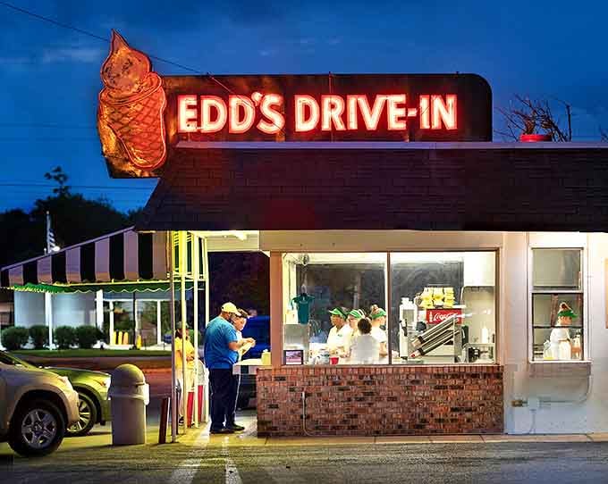 As night falls, the neon glow transforms Edd's into a beacon of comfort. Some people chase stars in fancy restaurants; others find them right here in Pascagoula.