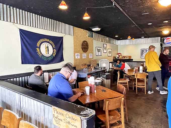 The Kentucky state flag watches over diners like a proud parent&mdash;"That's right, enjoy some of the finest barbecue in the Commonwealth."