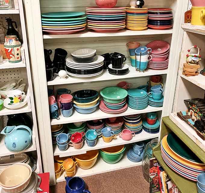 Fiestaware heaven! This rainbow explosion of vintage dishes proves our grandparents understood that eating should be a visual feast too.