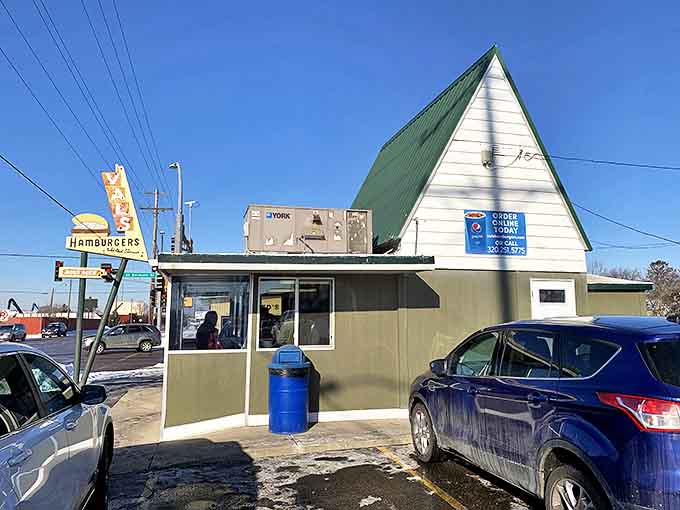 Another angle of burger paradise. That steep green roof has sheltered generations of happy eaters from both Minnesota snowstorms and overpriced fast food.