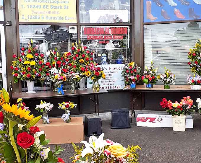 A floral oasis amid the bargain hunting frenzy. Even the most determined deal-seekers pause for a moment of botanical beauty.
