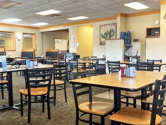 Simple, clean, and welcoming &ndash; the dining room puts the focus where it belongs: on the food and the company you're sharing it with.