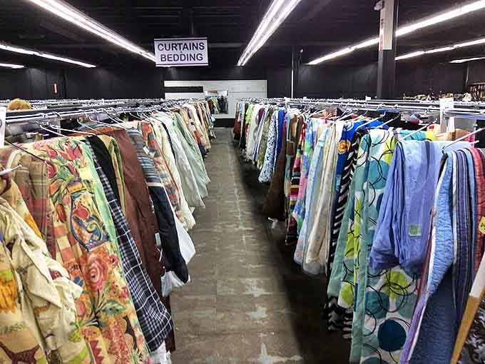 The curtain and bedding section&mdash;a kaleidoscope of patterns where 1970s florals meet modern geometrics. Your windows have never had so many options!